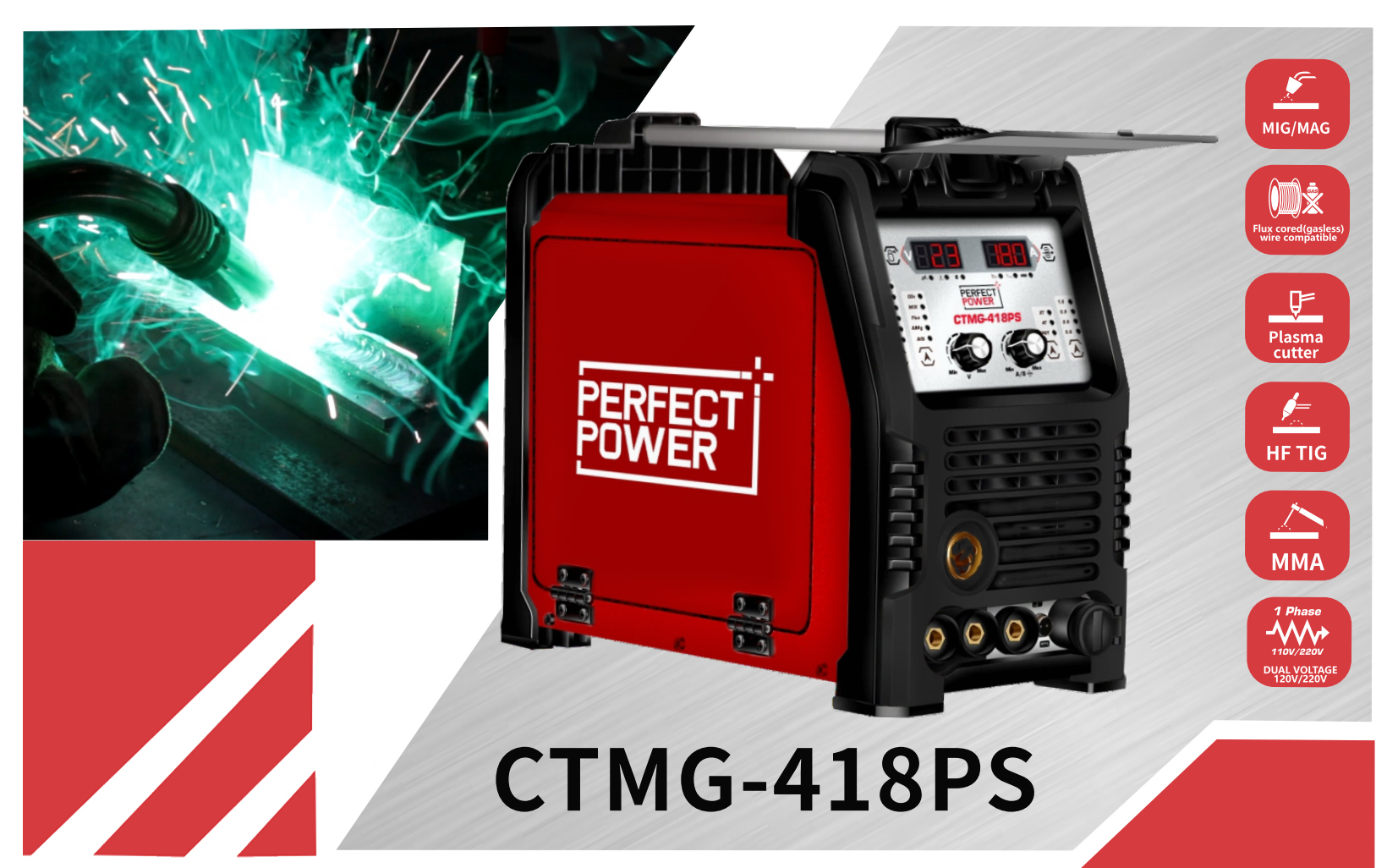 MIG Welder, 180Amp 8 in 1 Gas MIG/Gasless Flux Core MIG/Stick/TIG ...